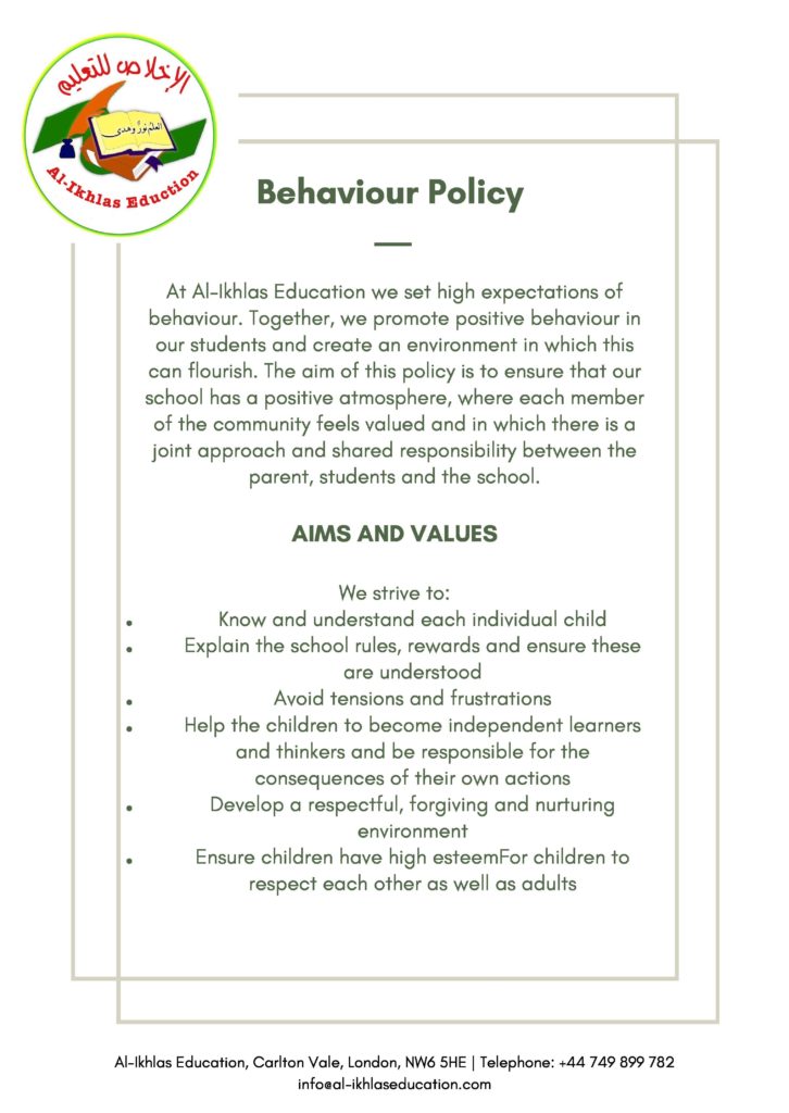 Behaviour Policy – Al Ikhlas Education